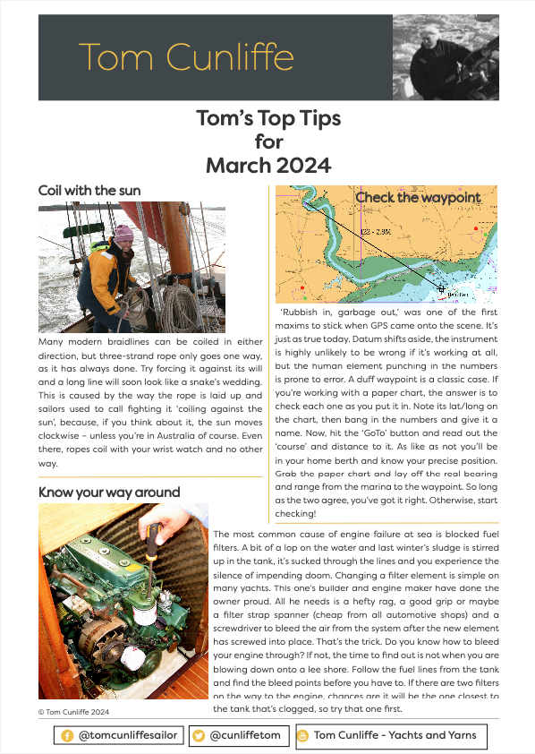 Tom's top tips for March 2024 - Tom Cunliffe